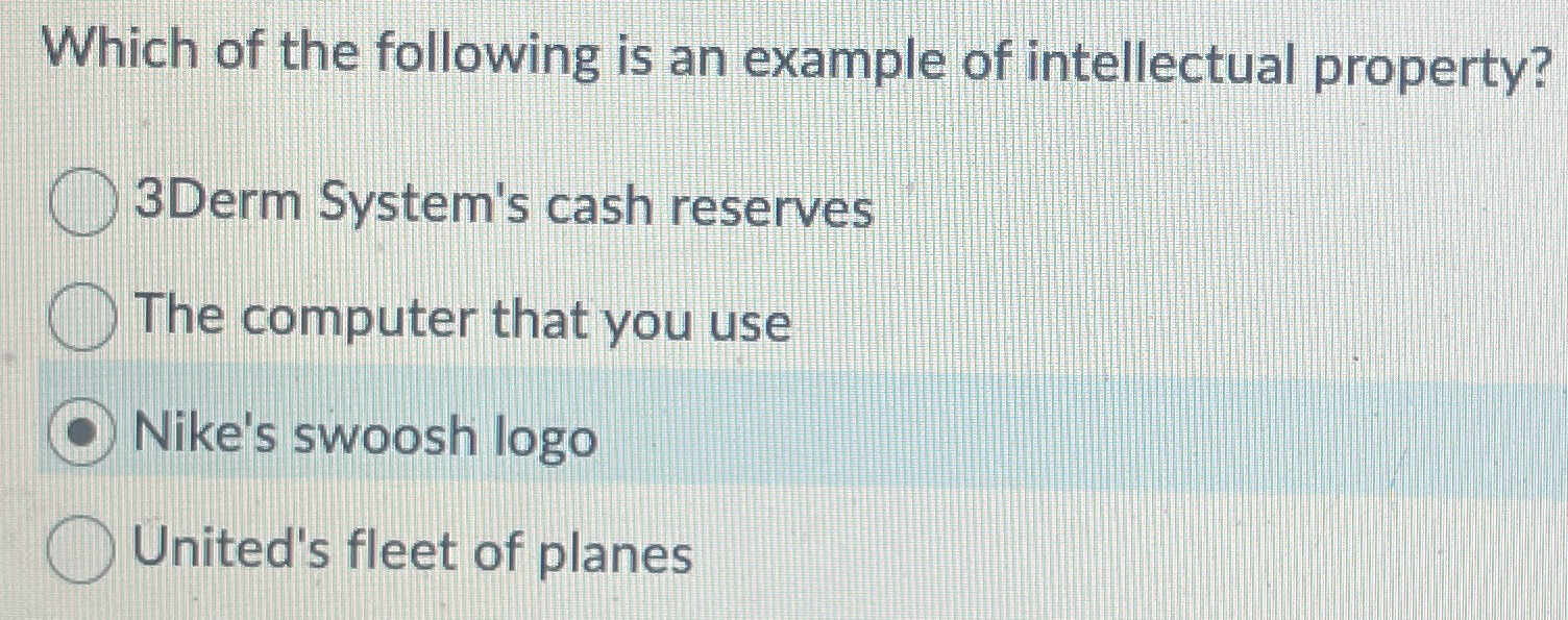 Solved Which of the following is an example of intellectual | Chegg.com