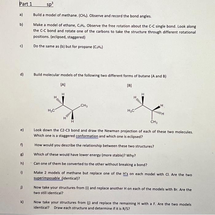Solved Part 1 sp3 a) Build a model of methane. (CH4). | Chegg.com