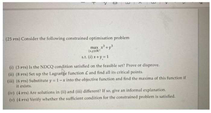 Solved n (25 Pts) Consider the following constrained | Chegg.com