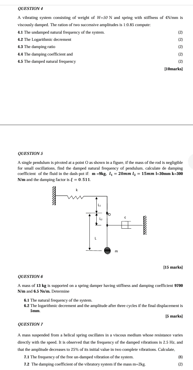 Solved QUESTION 4A vibrating system consisting of weight of | Chegg.com
