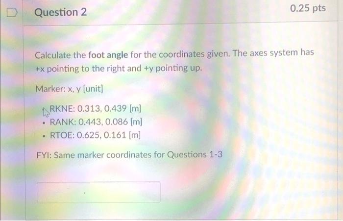 Calculate the shank angle for the coordinates given. | Chegg.com