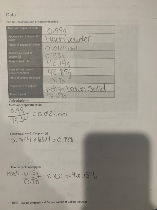 Solved Name Section Date Data Part A Synthesis Of 2929