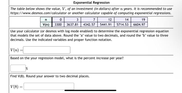 Solved Exponential Regression The table below shows the | Chegg.com
