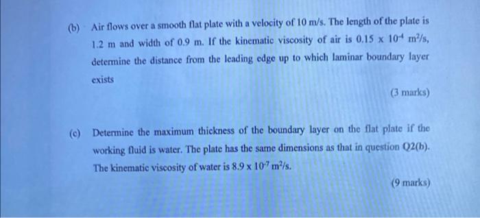 Solved (b) Air flows over a smooth flat plate with a | Chegg.com
