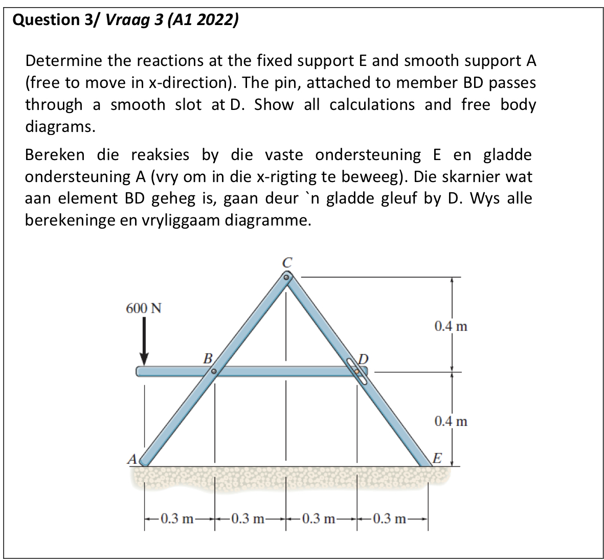 Solved Question 3/ ﻿Vraag 3 (A1 2022)Determine the reactions | Chegg.com