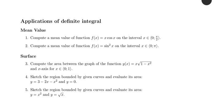 Solved Applications of definite integral Mean Value 1. | Chegg.com