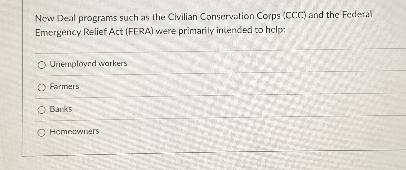 Solved New Deal programs such as the Civilian Conservation | Chegg.com