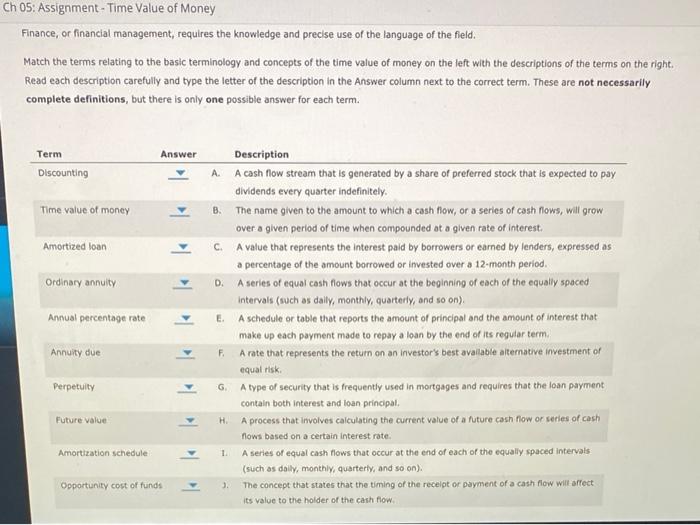 Solved 05: Assignment-Time Value of Money Finance, or | Chegg.com