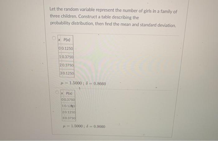 Solved Let the random variable represent the number of girls | Chegg.com
