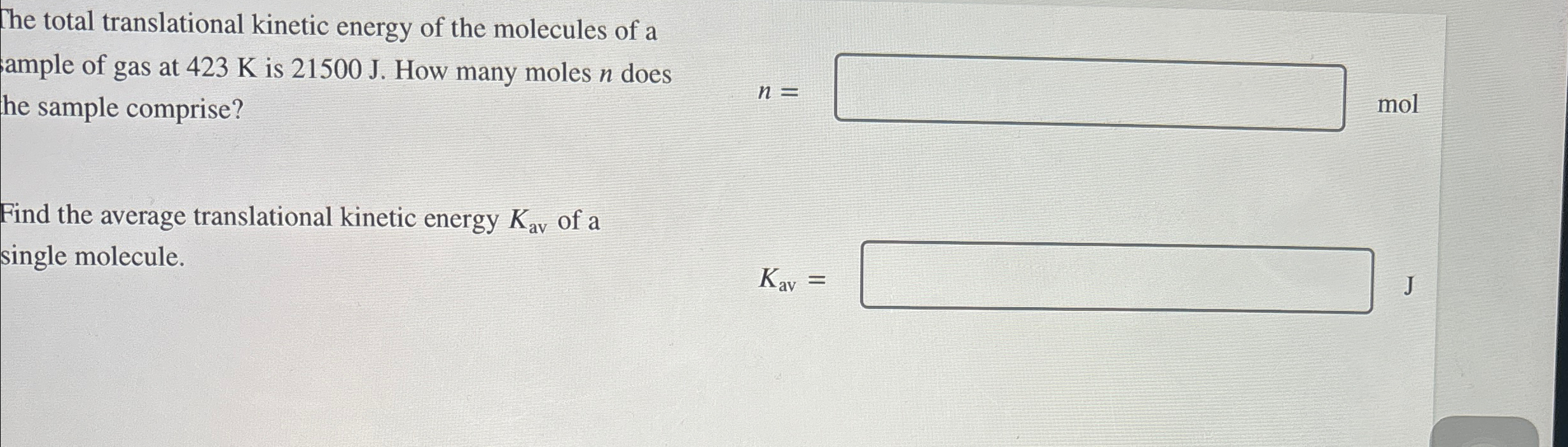 Solved The total translational kinetic energy of the | Chegg.com