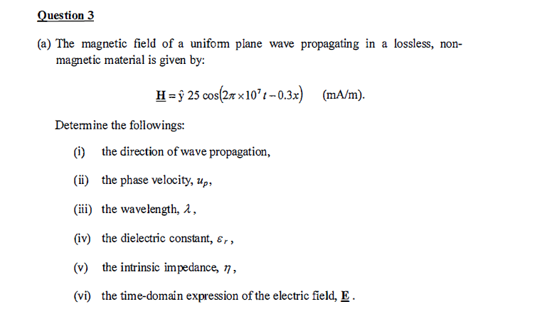 Solved Question 3(a) ﻿The magnetic field of a uniform plane | Chegg.com
