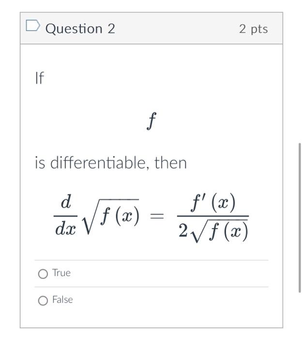 Solved Question 2 2p If f is differentiable, then | Chegg.com
