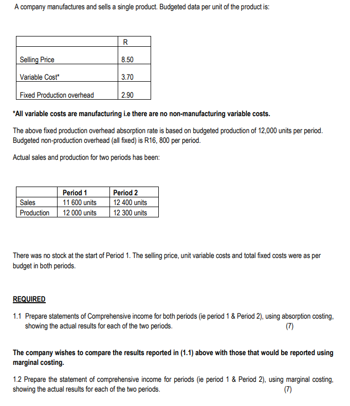 Solved A company manufactures and sells a single product. | Chegg.com