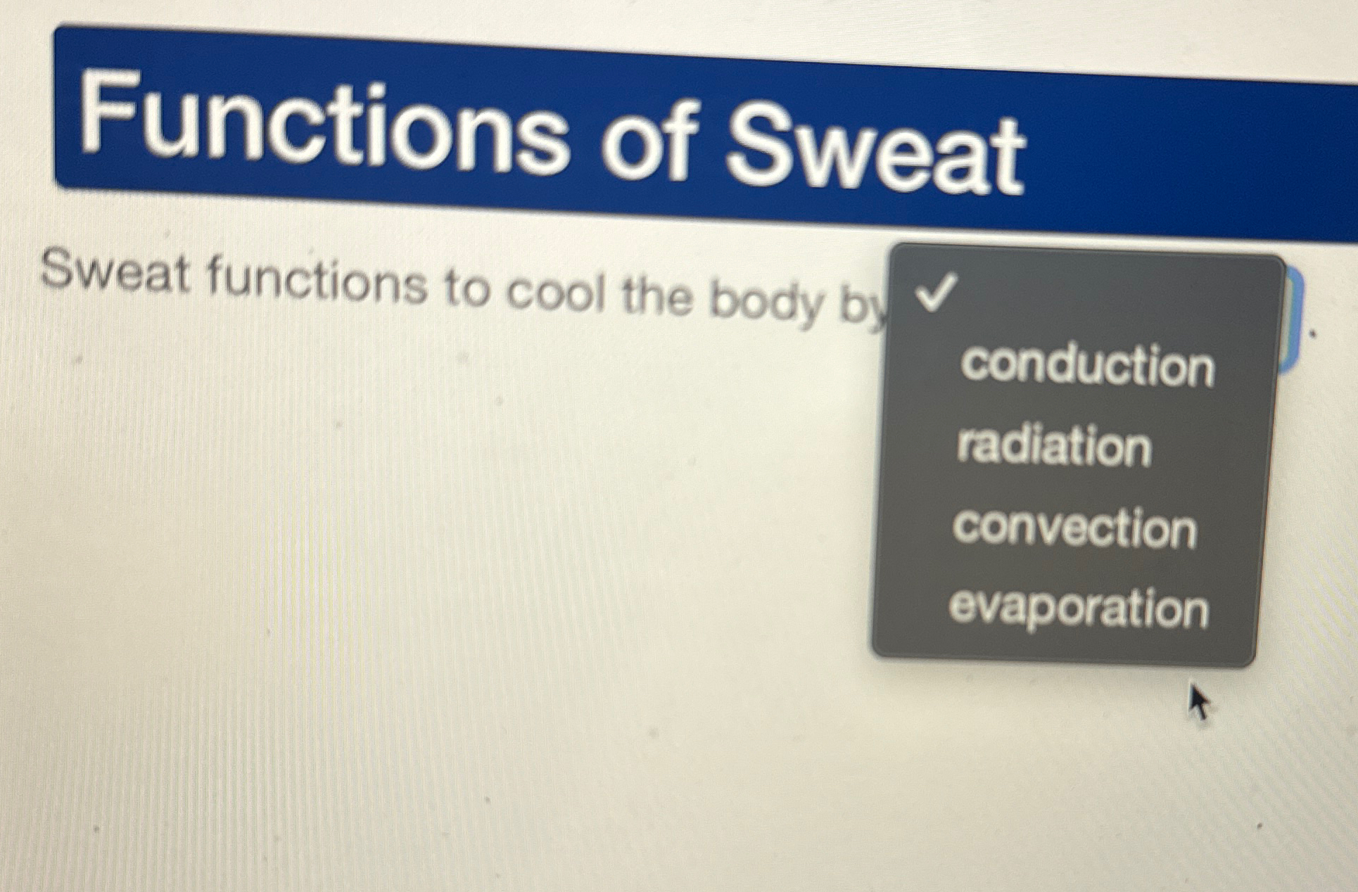 Solved Functions of SweatSweat functions to cool the body | Chegg.com