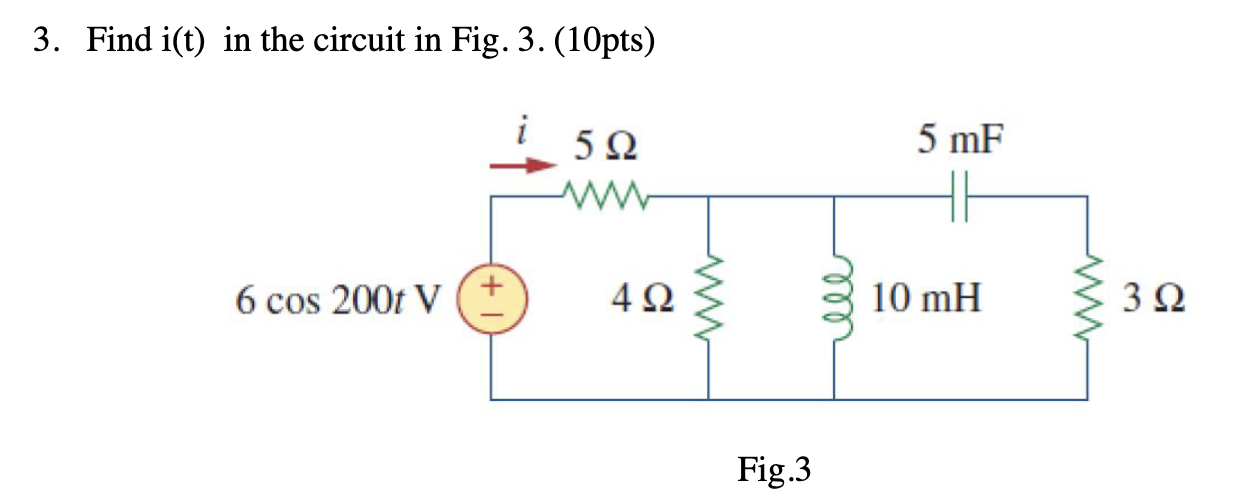 Solved Find i(t) in ﻿the circuit in ﻿Fig. 3. (10pts)Fig. 3 | Chegg.com