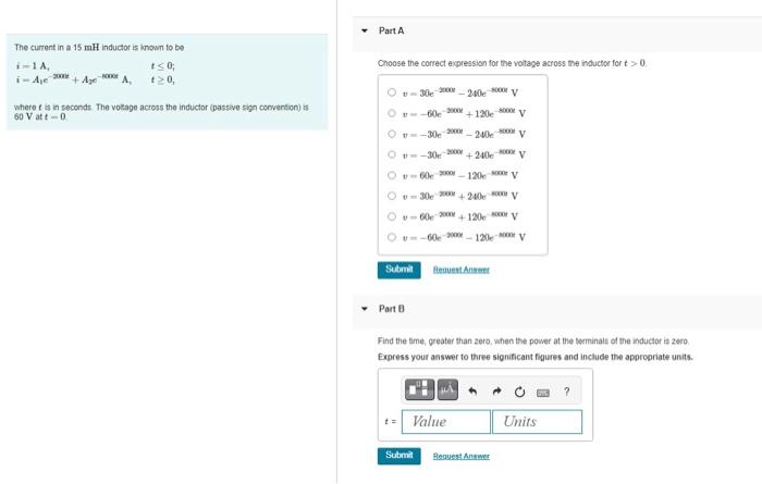 Solved The current in a 15mH inductor is known to be i=1 | Chegg.com