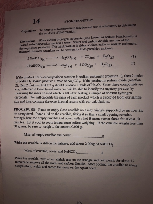 14 STOICHIOMETRY Objectives: To observe a | Chegg.com