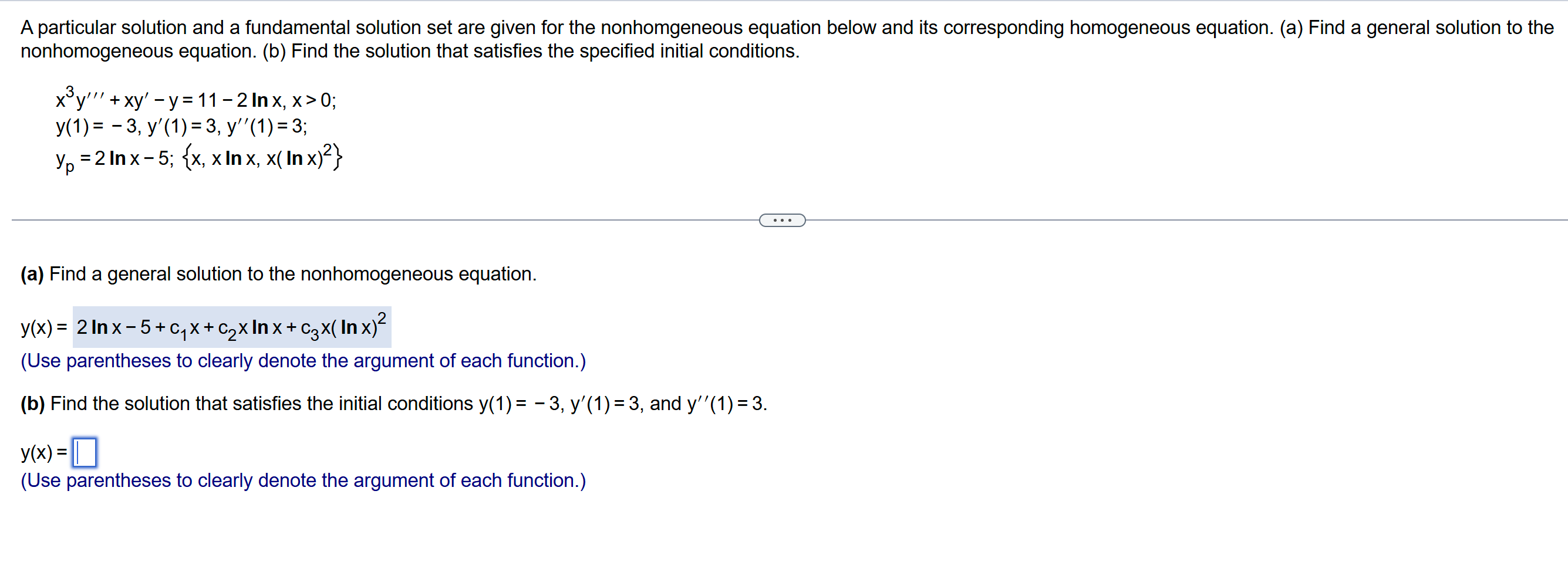 A particular solution and a fundamental solution set | Chegg.com