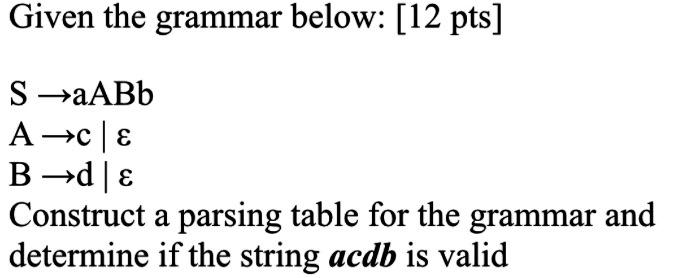 Solved Given The Grammar Below 12 Pts S→aabba→c∣εb→d∣ε 