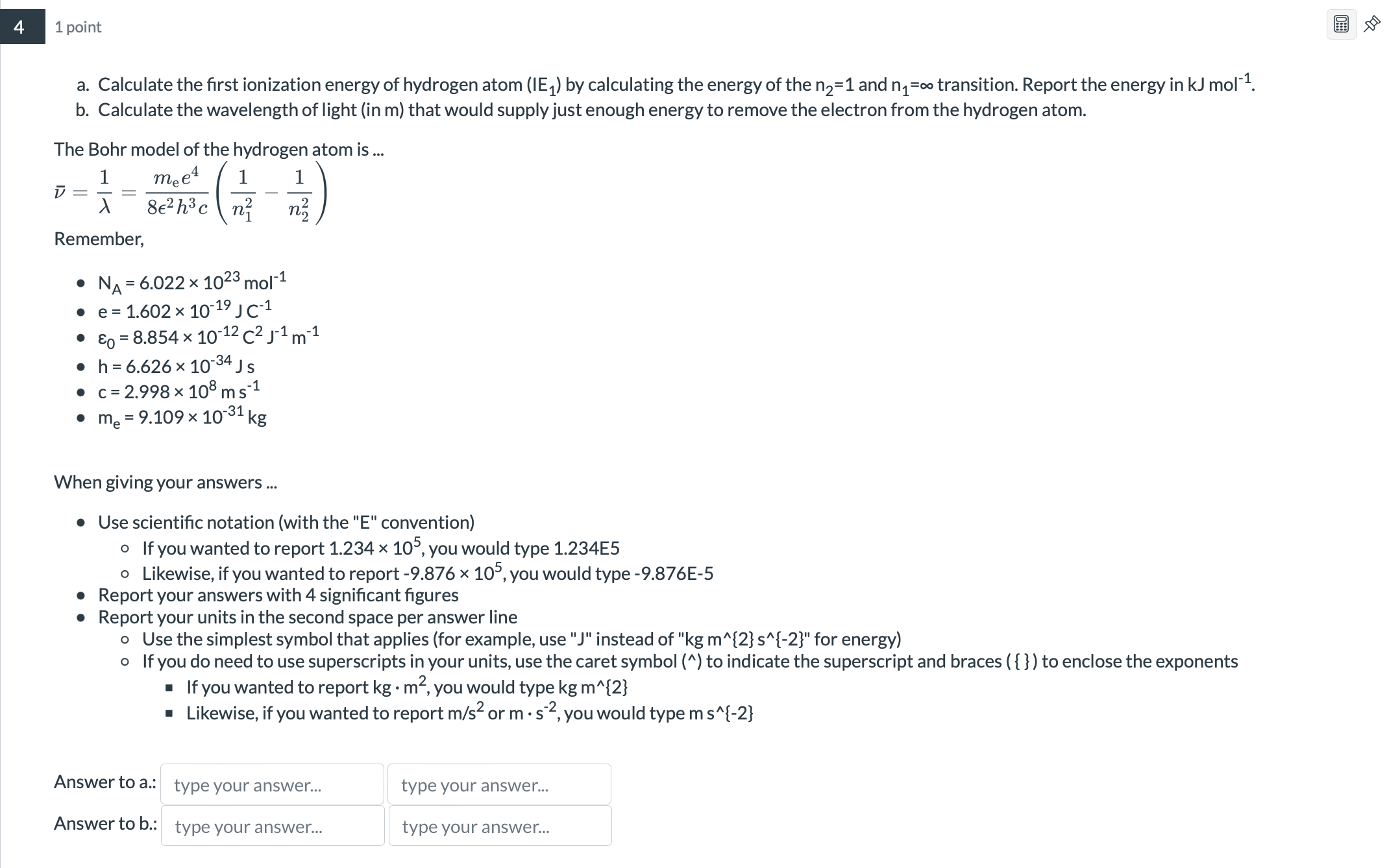 Solved 41 ﻿pointa. ﻿Calculate the first ionization energy of | Chegg.com
