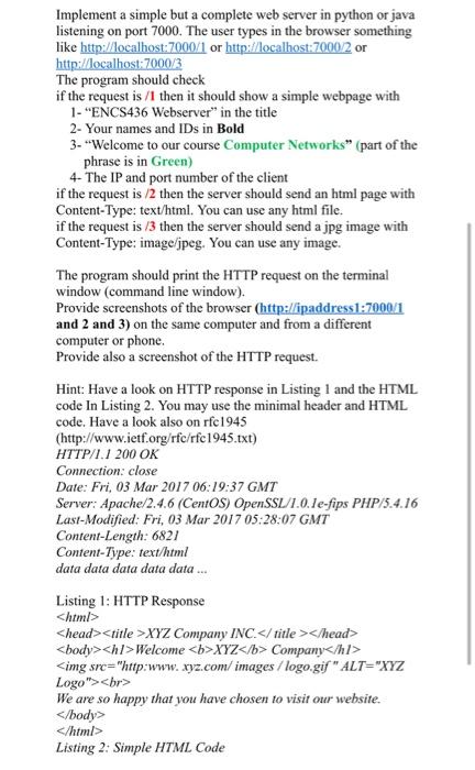 Solved Implement A Simple But A Complete Web Server In Chegg
