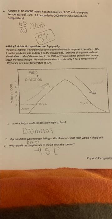 Solved 2. A parcel of air at 6000 meters has a temperature | Chegg.com