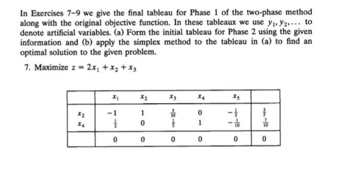 Solved In Exercises 7-9 we give the final tableau for Phase | Chegg.com