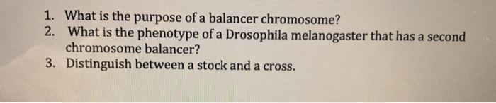 Solved 1. What is the purpose of a balancer chromosome? 2. | Chegg.com