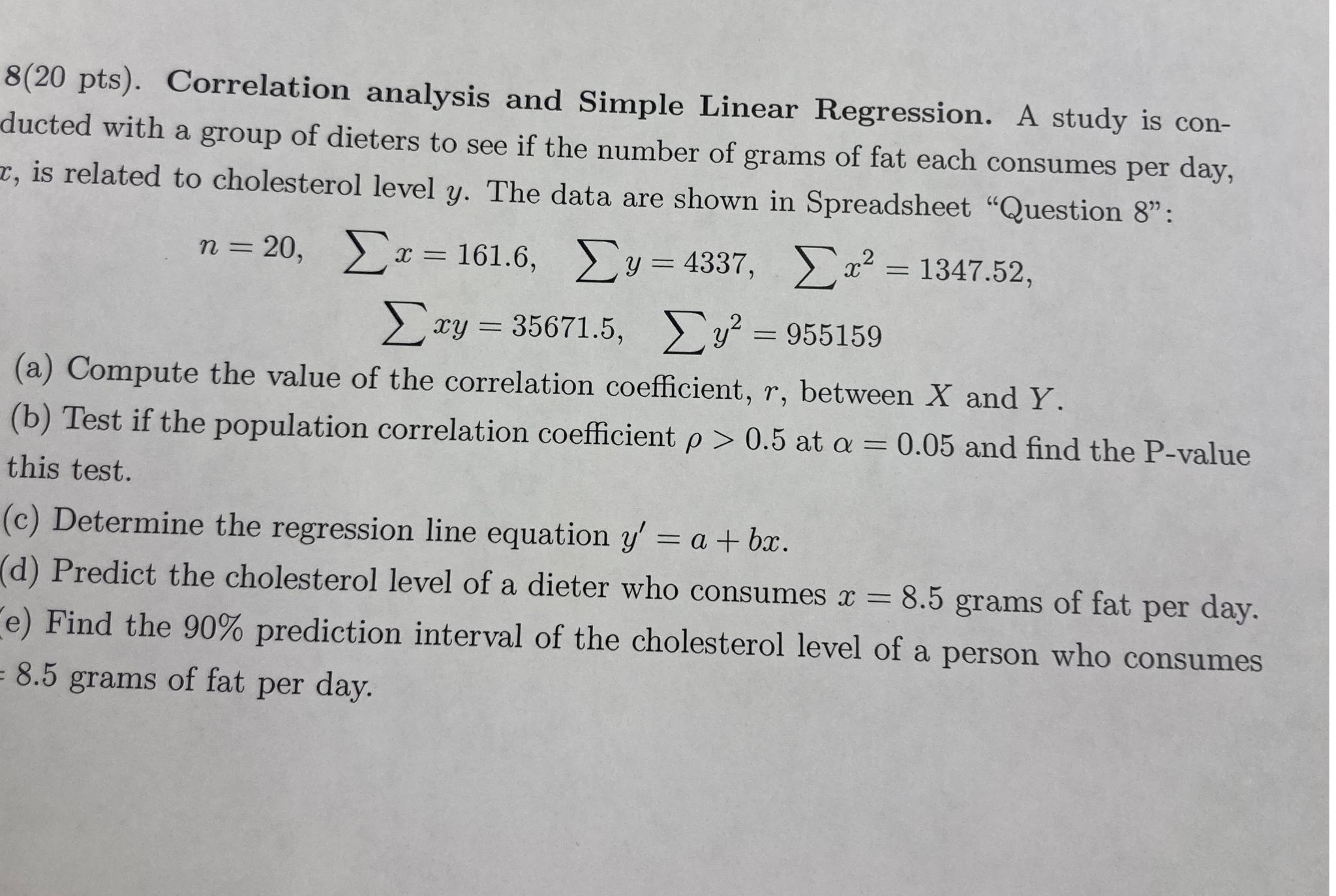 Solved pts). ﻿Correlation analysis and Simple Linear | Chegg.com