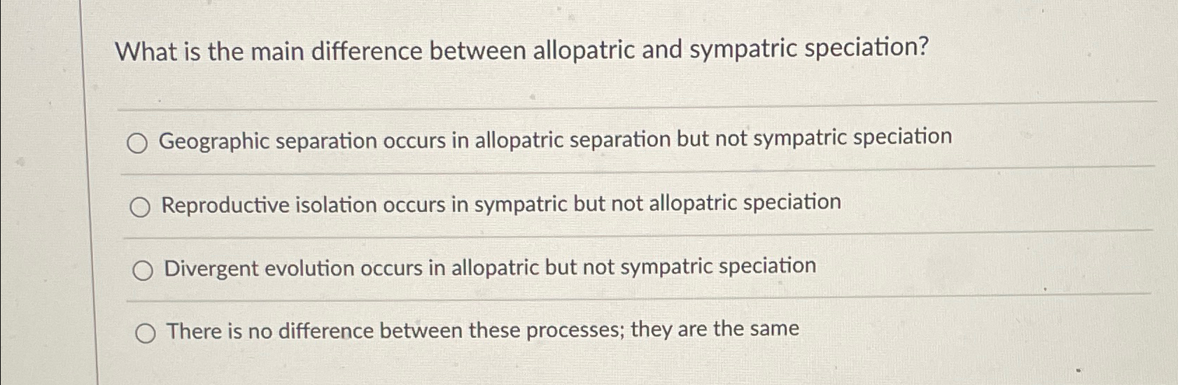 Solved What is the main difference between allopatric and | Chegg.com