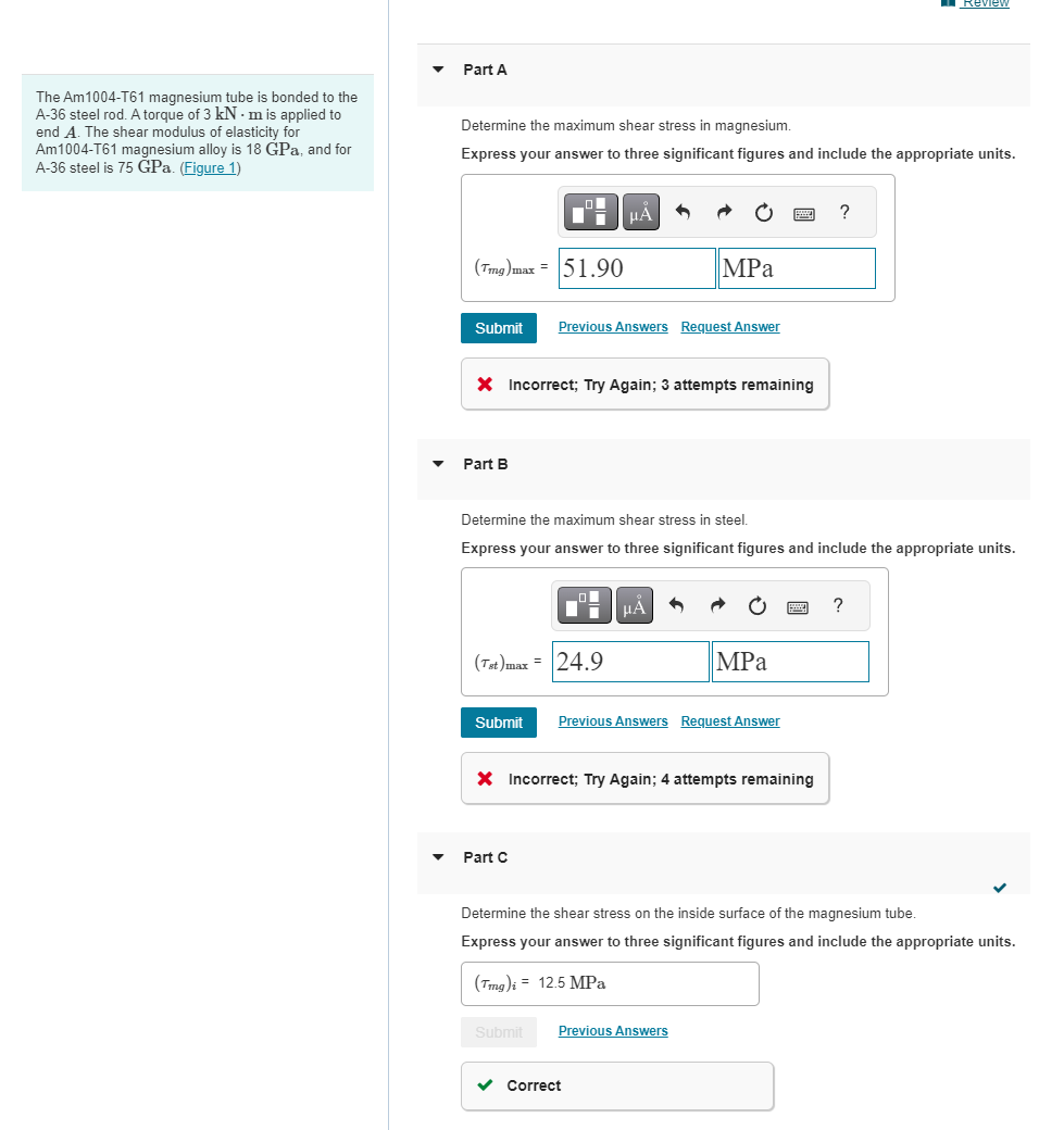 Solved The Am1004-T61 ﻿magnesium tube is bonded to theA-36 | Chegg.com