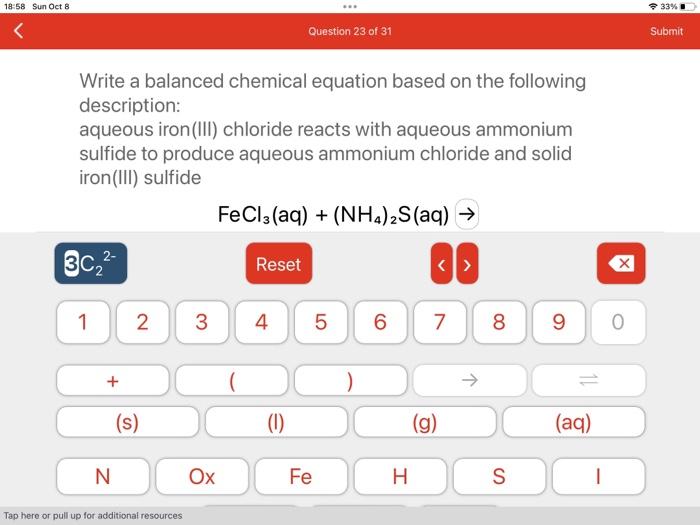 Solved Write A Balanced Chemical Equation Based On The