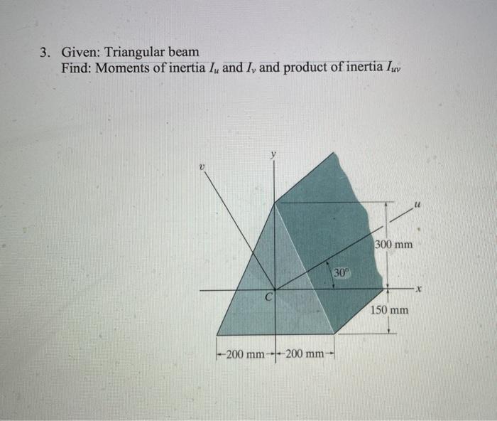 Solved 3. Given: Triangular beam Find: Moments of inertia I, | Chegg.com