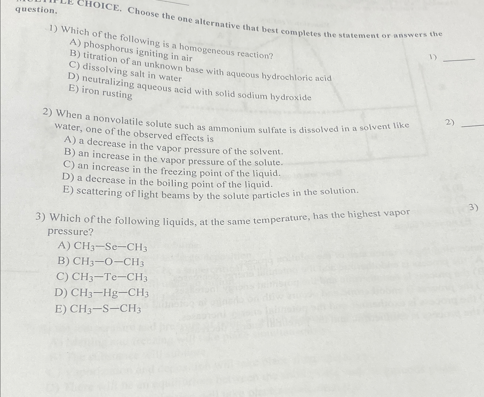 Solved I need help on all 3 ﻿question.CHOICE. Choose the one | Chegg.com