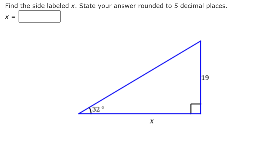 [Solved]: Find the side labeled x. State your answer rounded