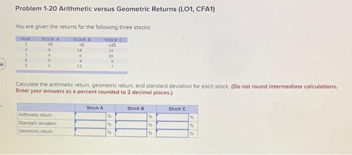 Solved Problem 1-20 Arithmetic versus Geometric Returns | Chegg.com