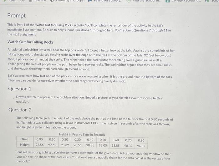 This is Part 1 of the Wotch Out for Falling Rocks | Chegg.com