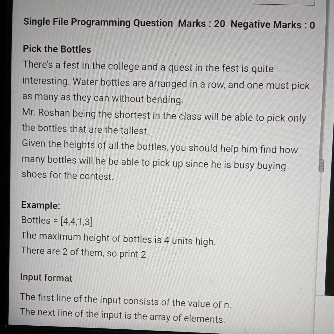 Solved Single File Programming Question Marks : 20 Negative | Chegg.com