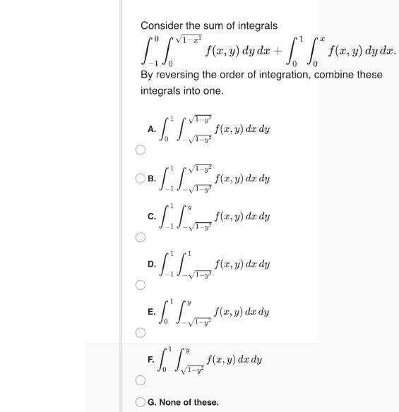 Solved Consider the sum of integrals V1- + By reversing the | Chegg.com