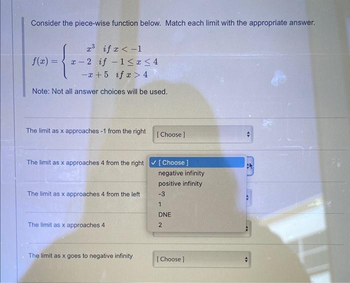 Solved Consider the piece-wise function below. Match each | Chegg.com