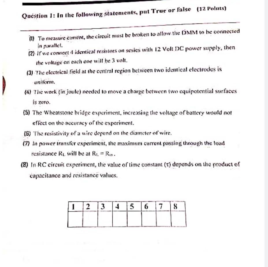 Solved Question I: In the following statentents, put True or | Chegg.com