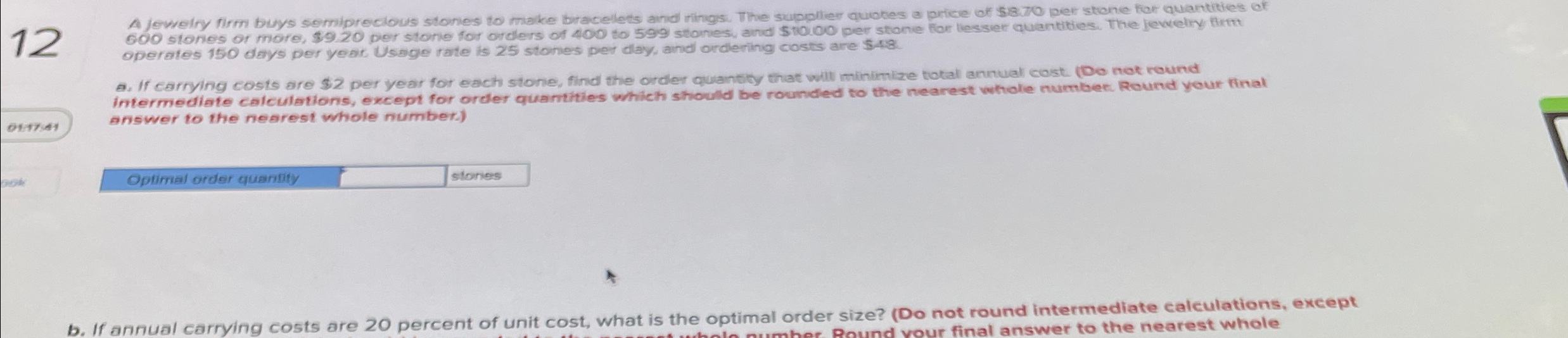 Solved 12A jewelry firm buys semiprecious stones to make | Chegg.com