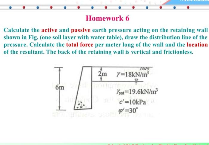 Solved Homework 6 Calculate the active and passive earth | Chegg.com