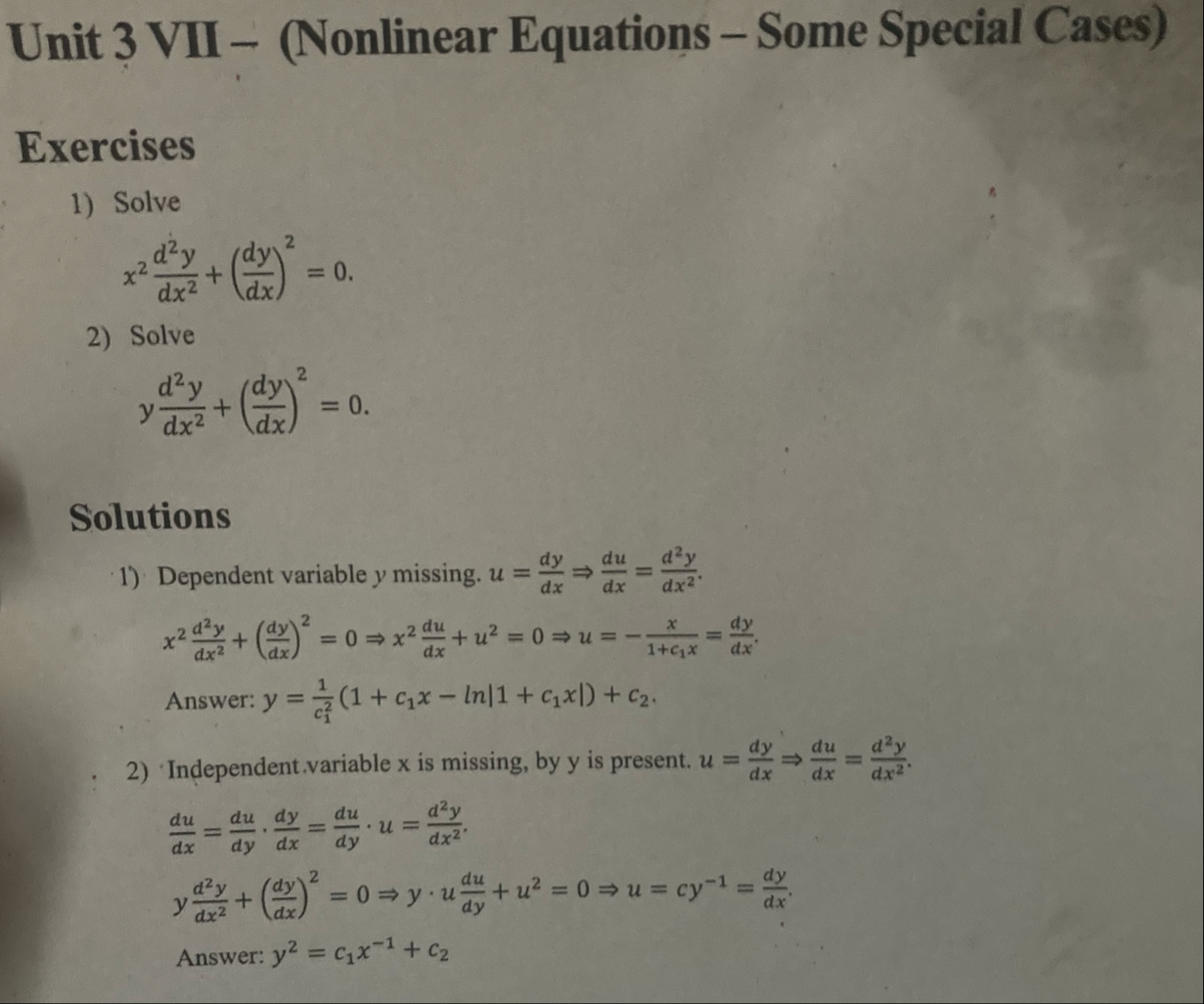 Solved Unit 3 ﻿VII - (Nonlinear Equations - ﻿Some Special | Chegg.com