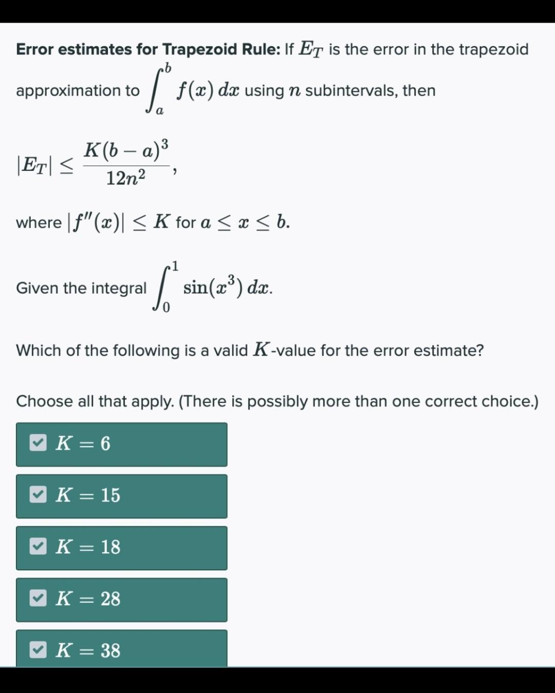 Solved Error estimates for Trapezoid Rule: If Er is the | Chegg.com
