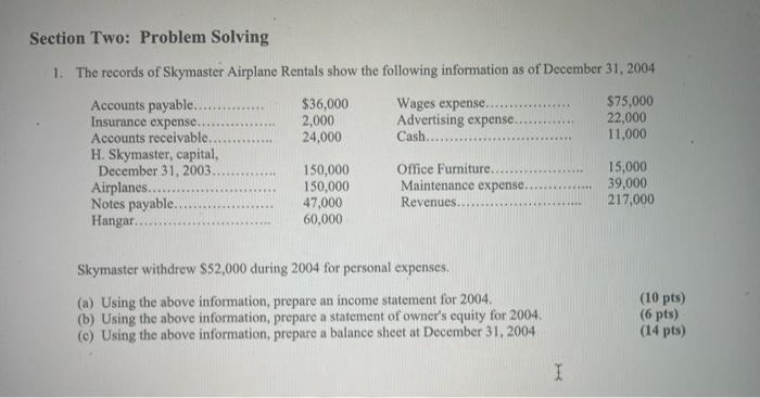 Solved Section Two: Problem Solving 1. The records of | Chegg.com