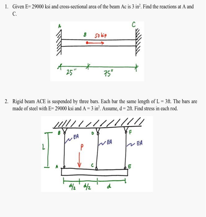 Solved 1 Given E 29000 Ksi And Cross sectional Area Of The Chegg Solved 1 Given E 29000 Ksi And Cross sectional Area Of The Chegg
