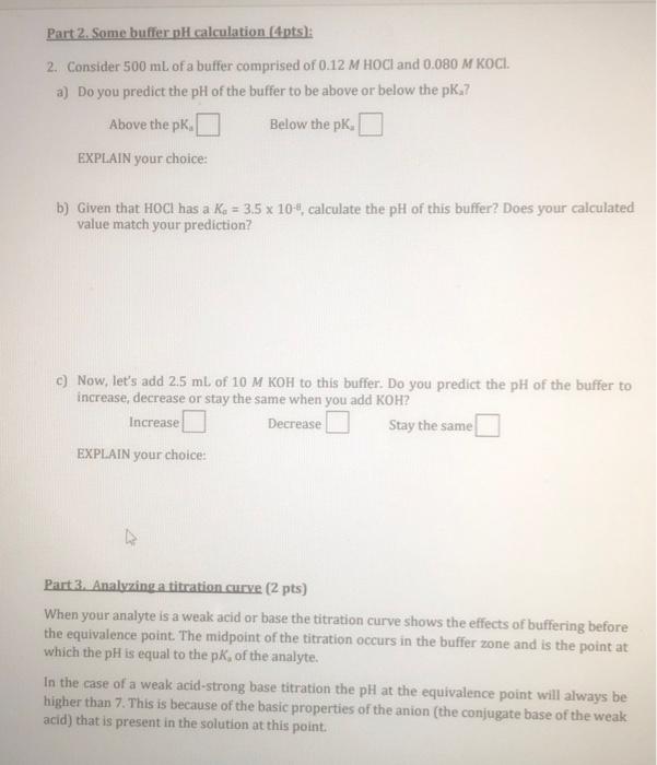 Solved A buffer is a solution comprised of a weak acid and | Chegg.com