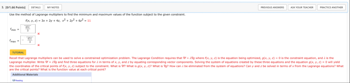 Solved [0/1.66 ﻿Points]Use the method of Lagrange | Chegg.com
