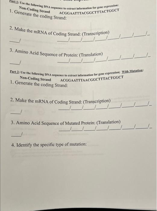 Solved Ra1: Use the following DNA sequence to extract | Chegg.com